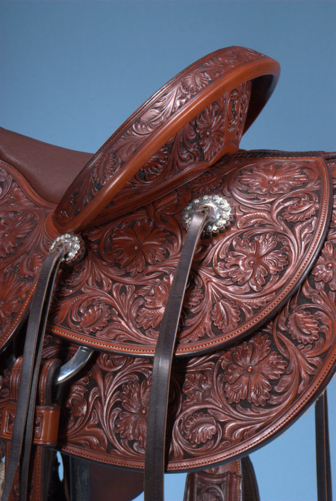 "Price" Fully Carved Saddle, Mixed Wyoming Wild Rose Tooling Pattern